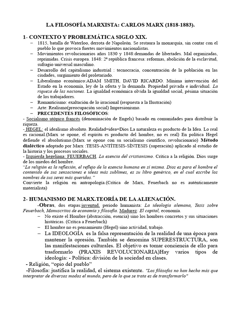 Esquema Marx | PDF | Karl Marx | La teoría de la alienación de Marx