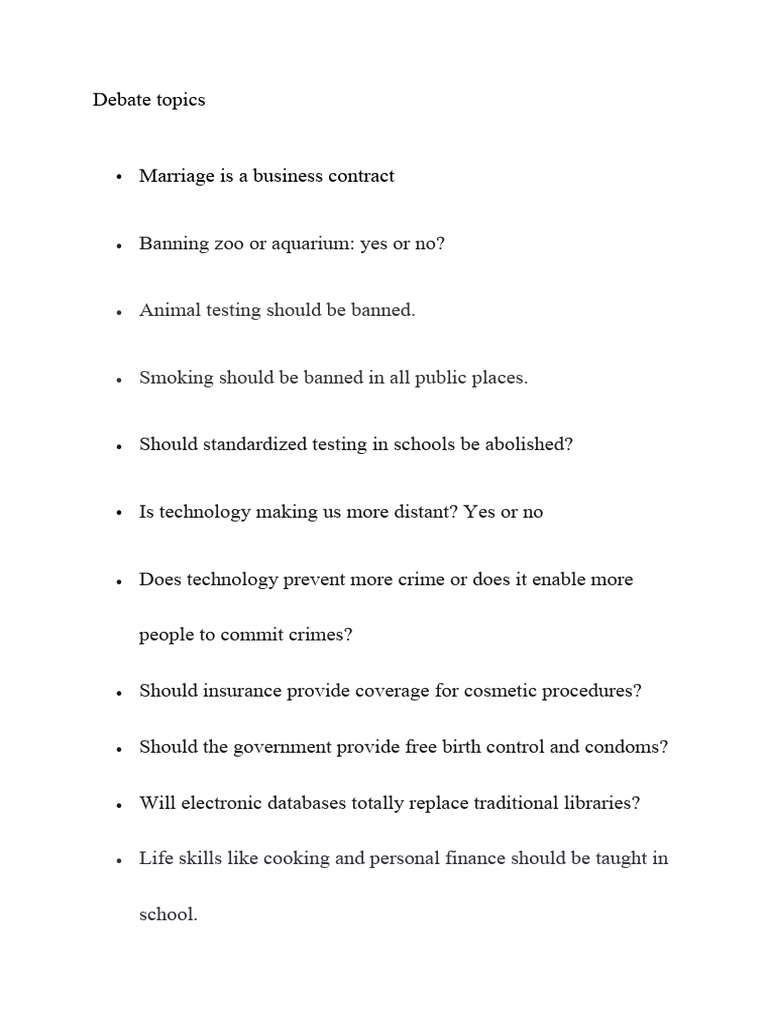 Debate Topics | PDF | Wellness