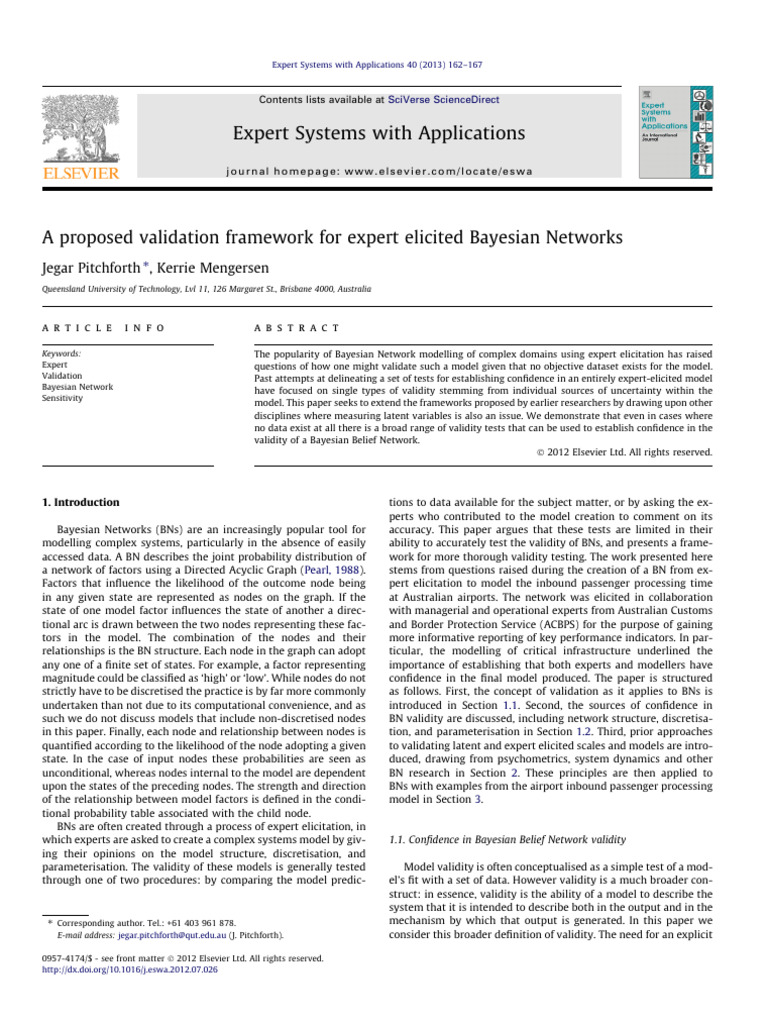 A Proposed Validation Framework For Expert Elicited Bayesian Networks | PDF | Validity ...
