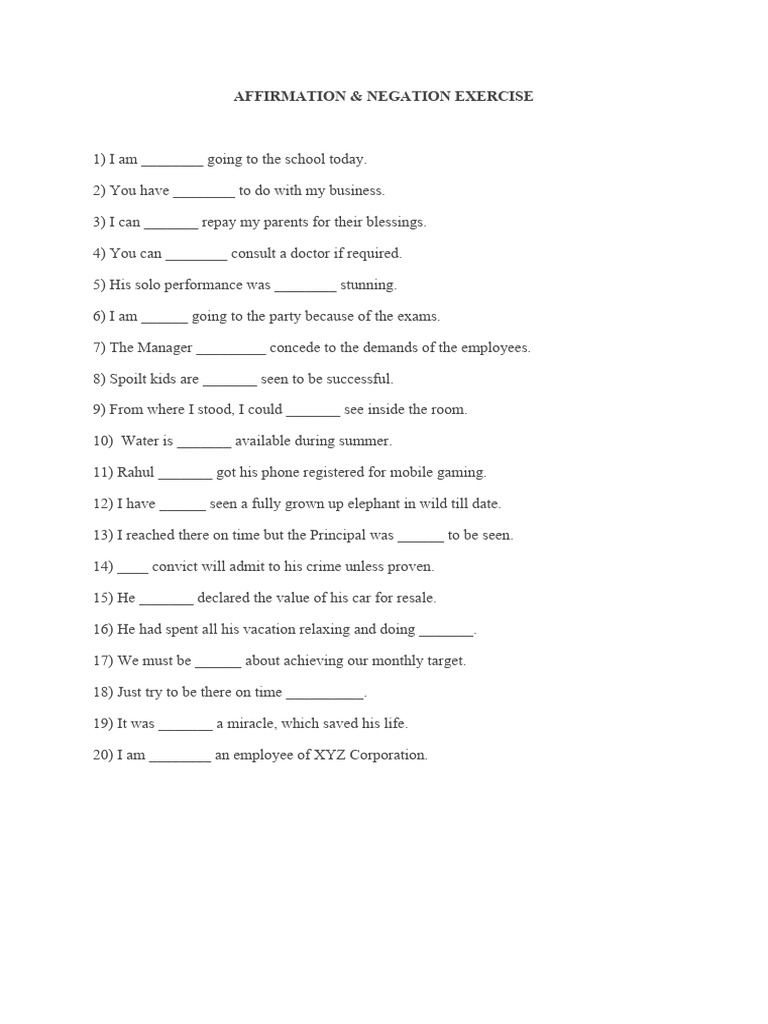 Affirmation & Negation Exercise | PDF