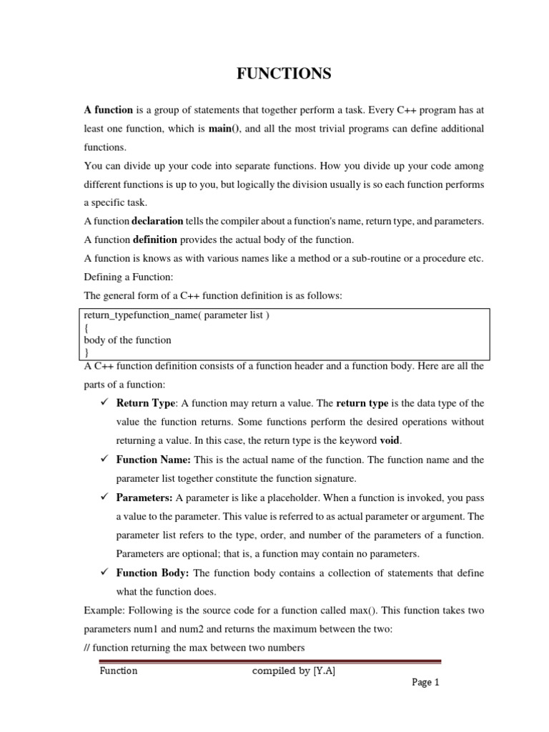 Chapter - 4 Function | PDF | Parameter (Computer Programming) | C++