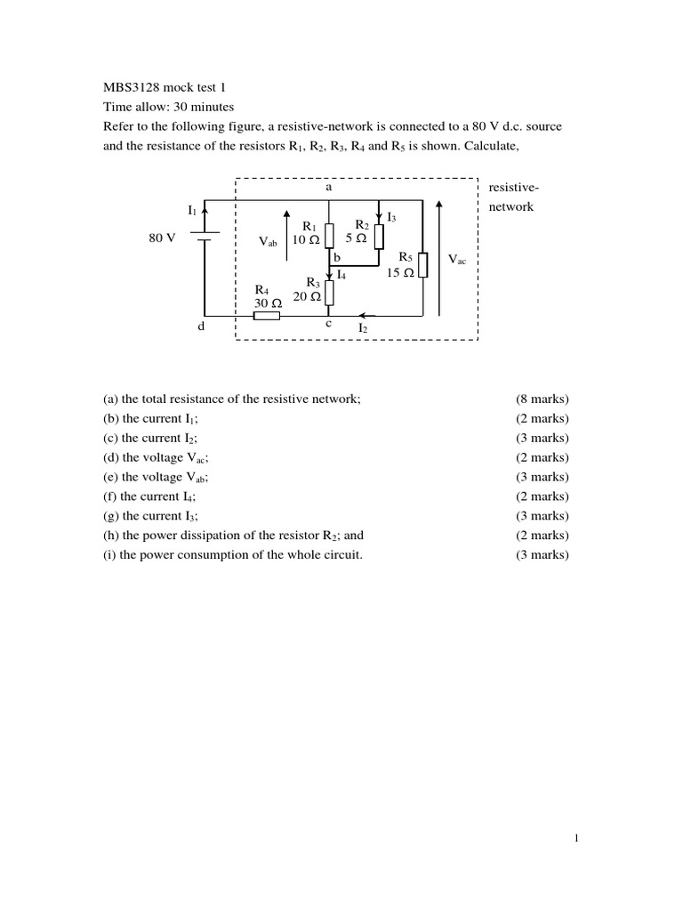 MBS3128 Mock Test 1 | PDF | Electrical Resistance And Conductance ...