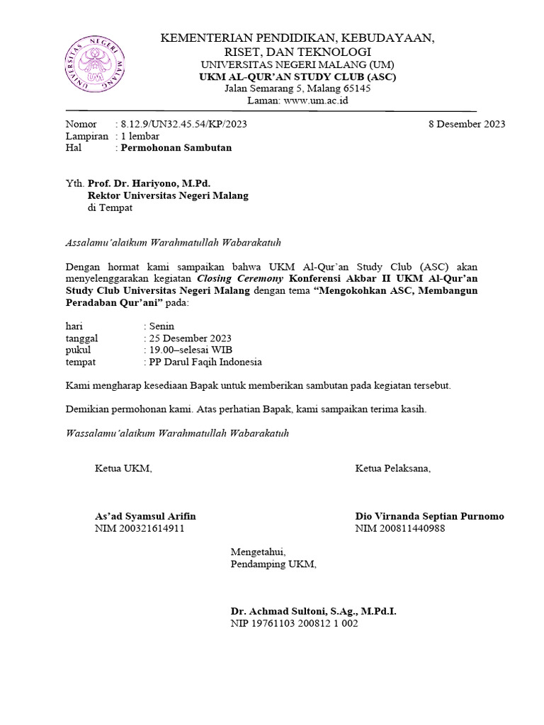 Permohonan Closing - Sambutan - Doa - MC | PDF