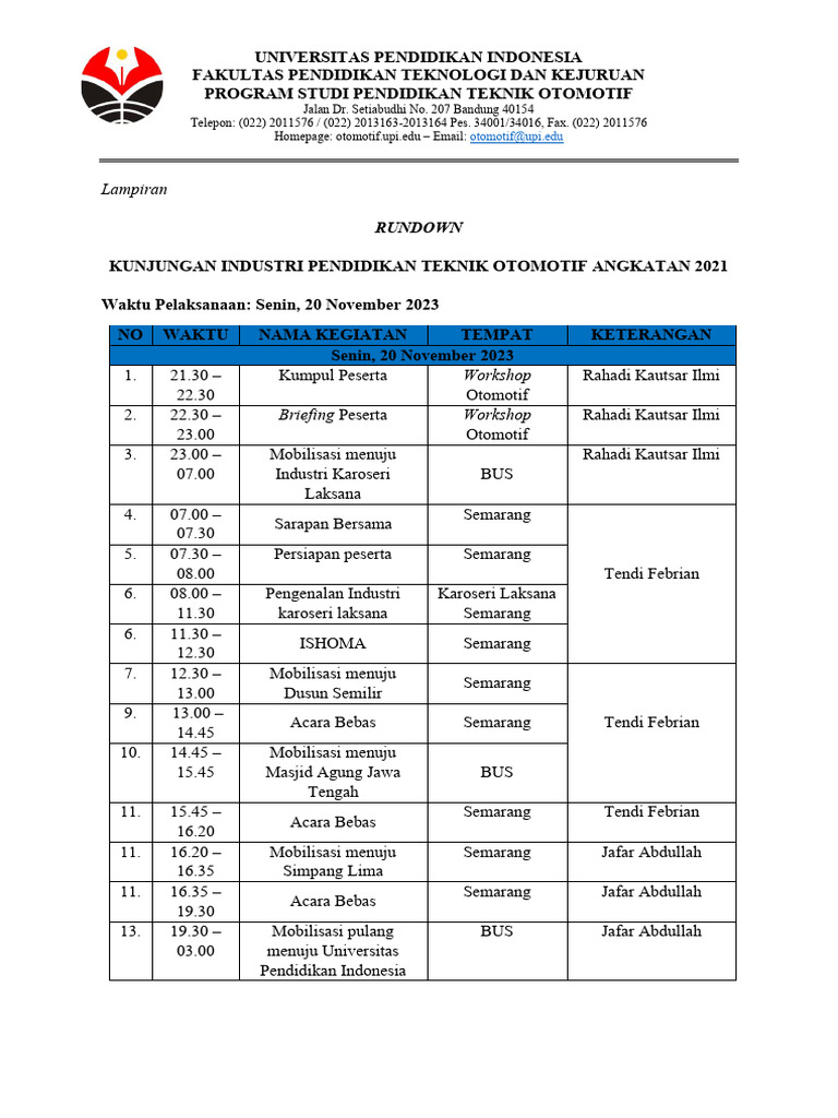 Rundown Kunjungan Industri | PDF Rundown Kunjungan Industri | PDF