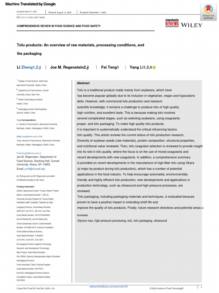 Zheng 2020 | PDF | Tofu | Soybean