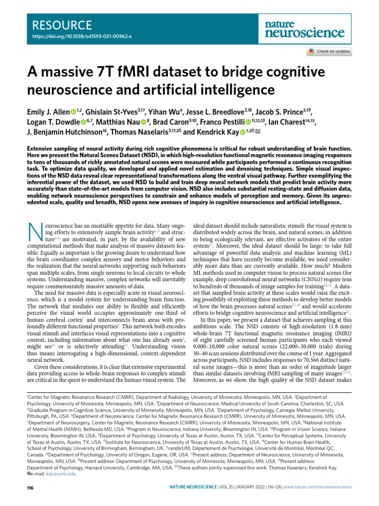 A Massive 7T fMRI Dataset To Bridge Cognitive Neuroscience and Artificial Intelligence | PDF ...