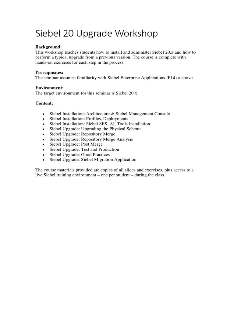 Siebel Upgrade Workshop | PDF