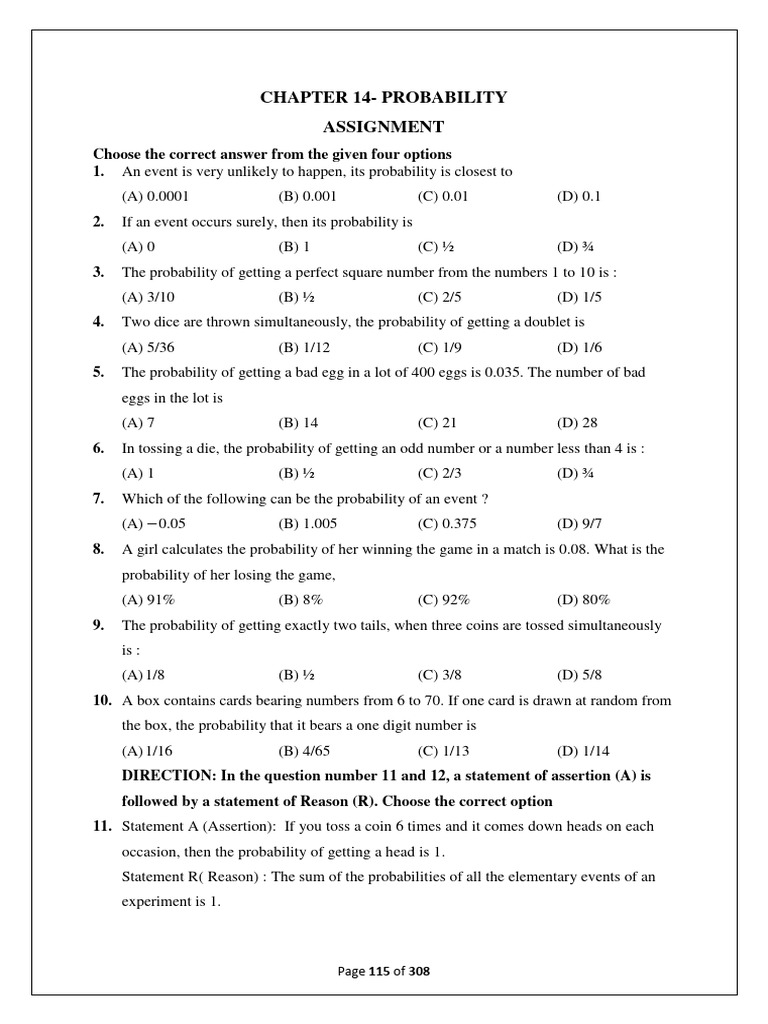 Probability - Worksheet | PDF | Probability | Odds