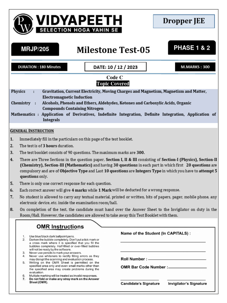 Milestone Test - 05 _ Test Paper | PDF | Inductor | Magnetic Field