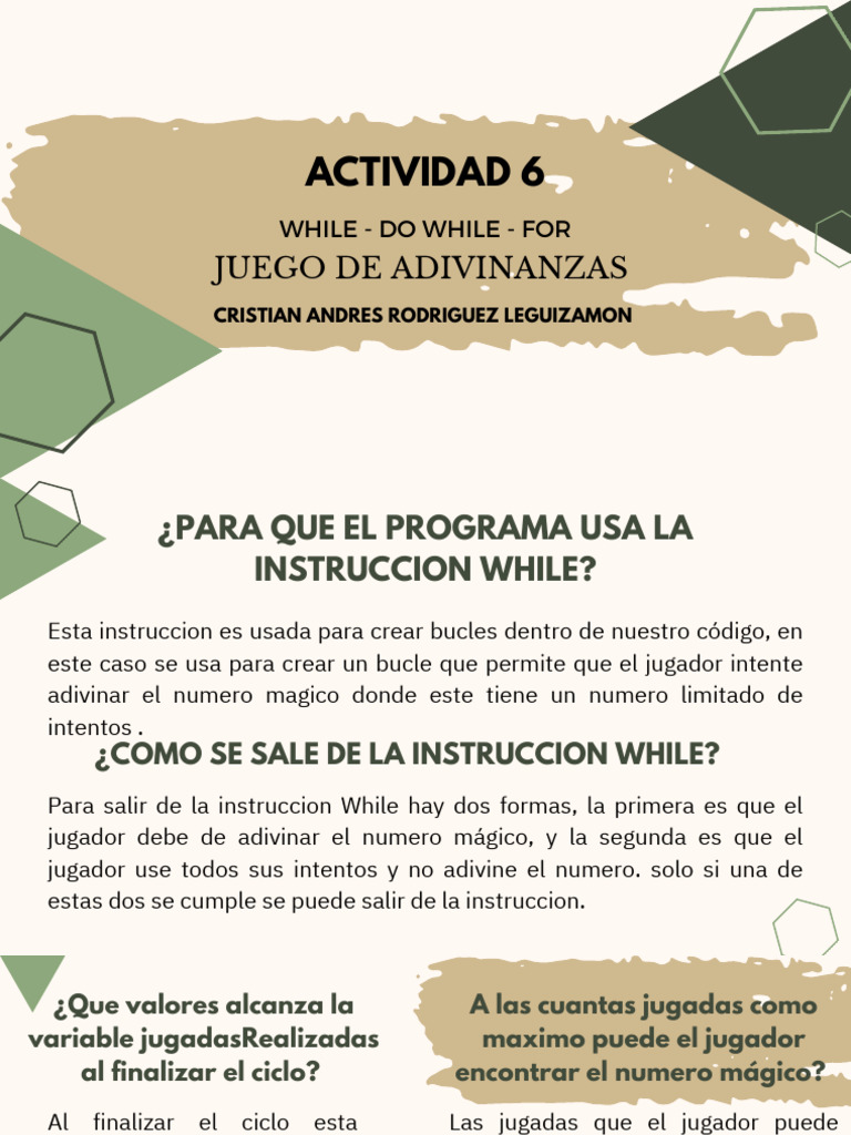 Actividad 6 While - Do While - For Juego de Adivinanzas | PDF | Ingeniería Informática ...