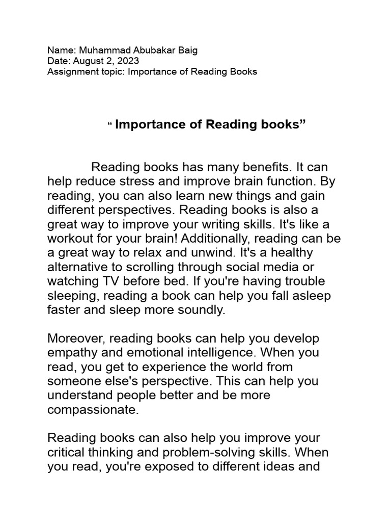 Importance of Reading Books | PDF | Self-Improvement