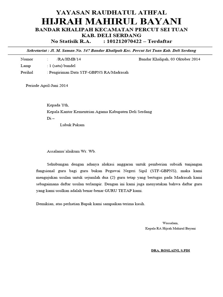 Yayasan Raudhatul Athfal Hijrah Mahirul | PDF