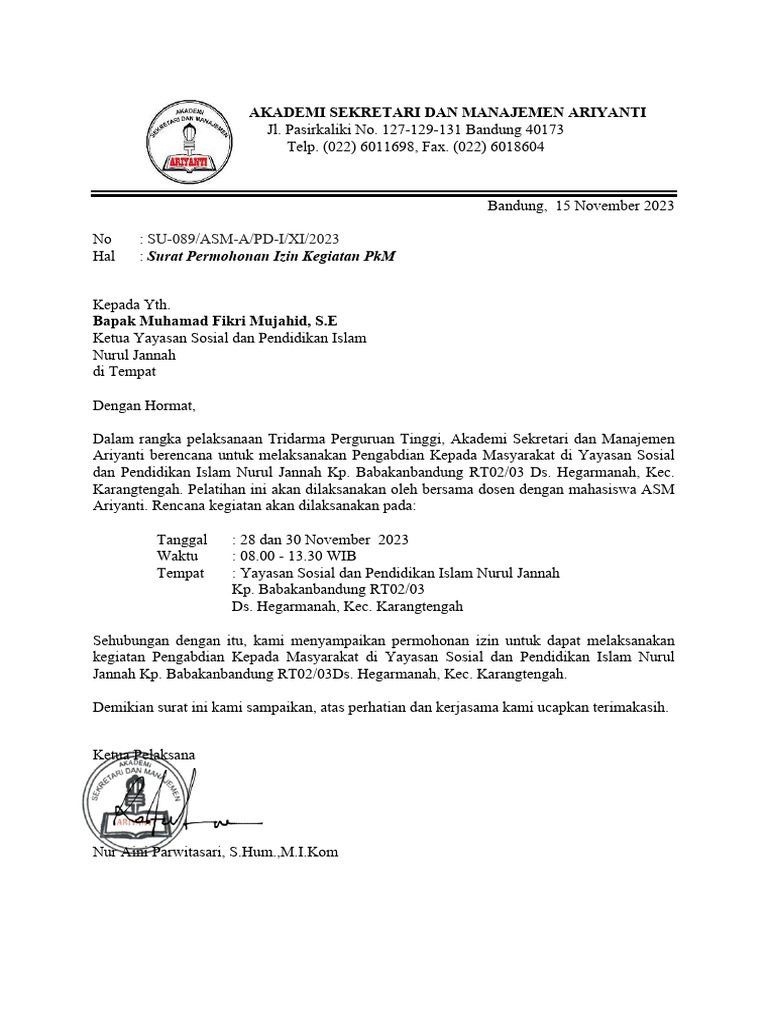 Surat Ijin PKM | PDF