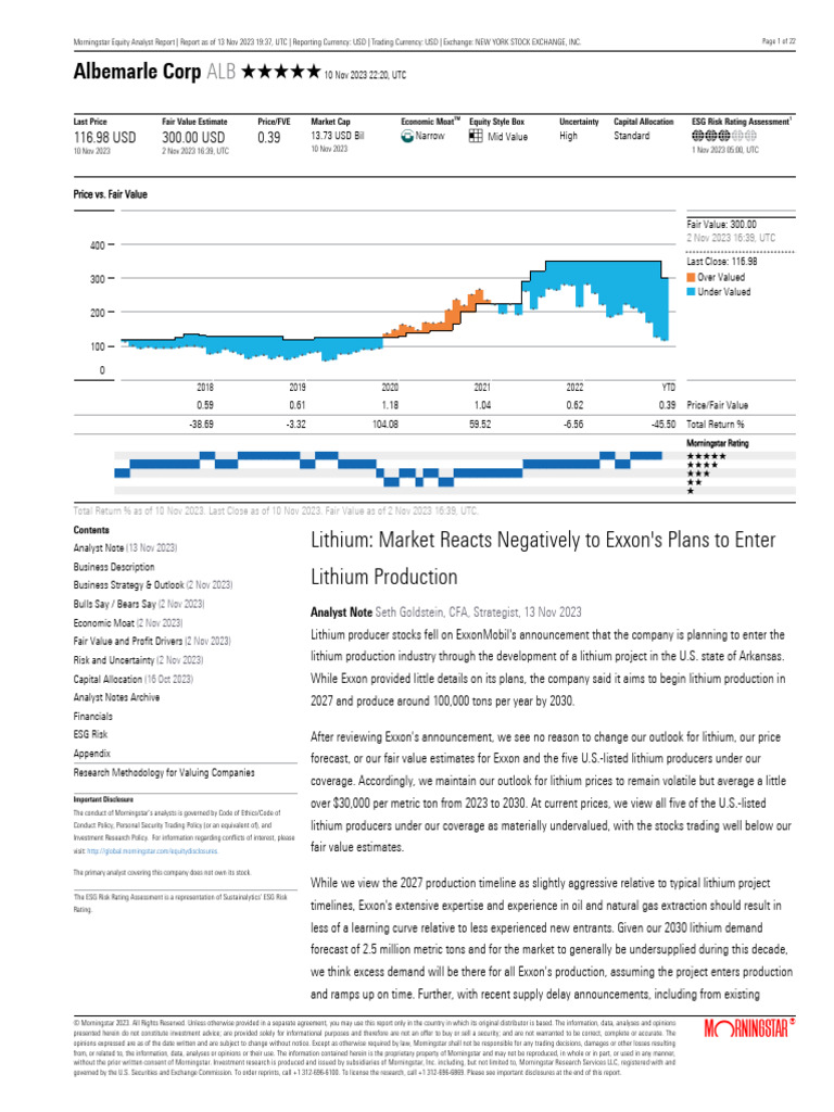 Morningstar Report-636d1777e26a17cb5799129d | PDF | Lithium