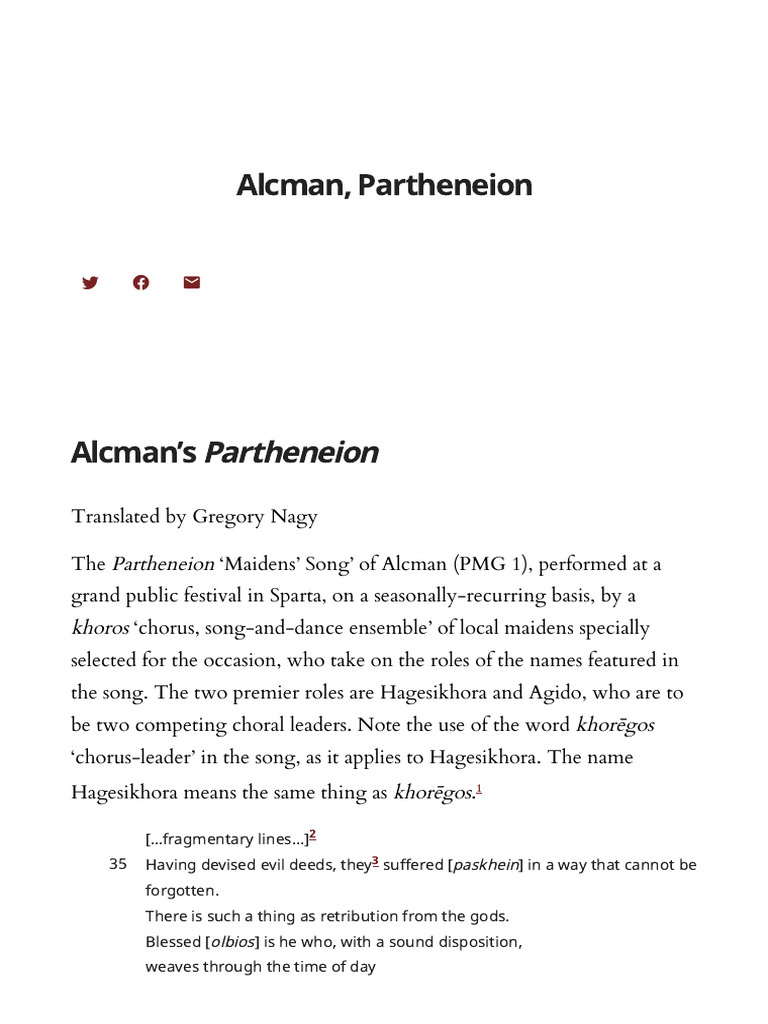 Alcman's Partheneion: A Choral Celebration | PDF