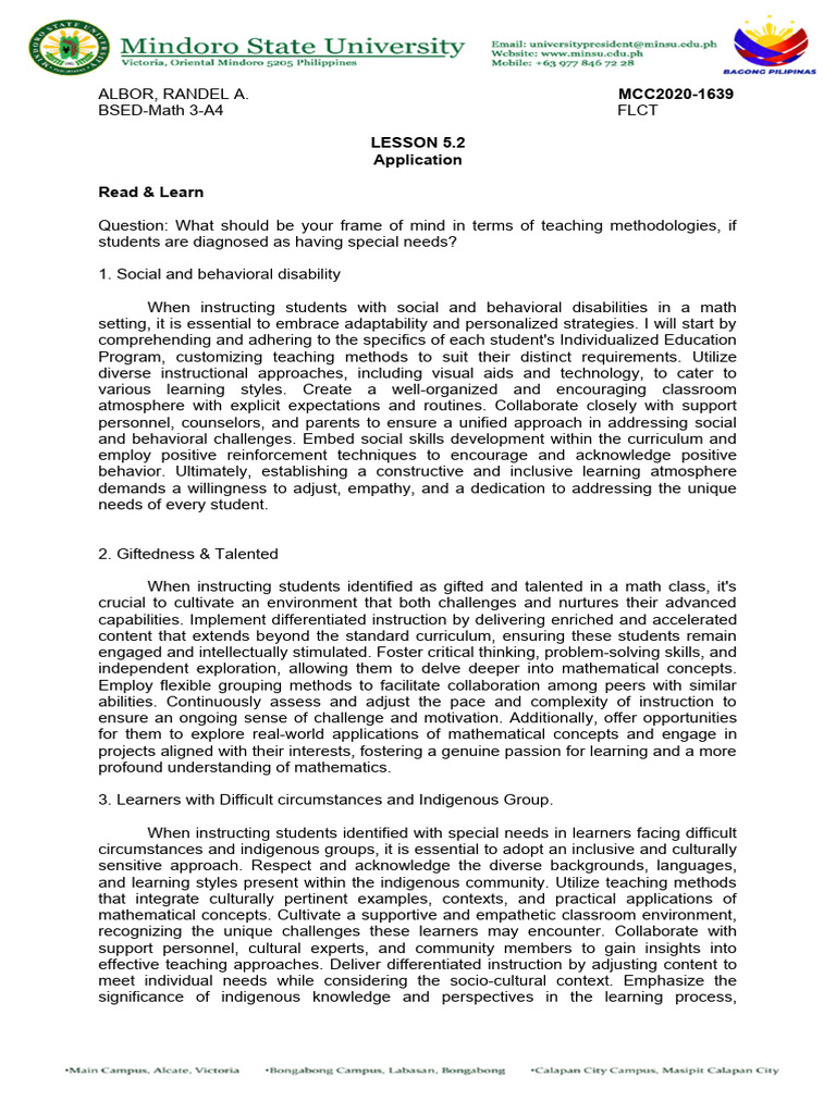 FLCT M5 Answers | PDF | Learning | Differentiated Instruction