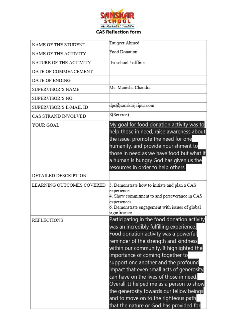 CAS Reflection Form PDF | PDF