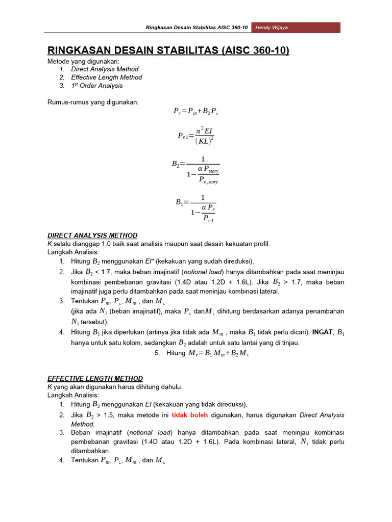 Ringkasan Desain Stabilitas (AISC 360-10) | PDF