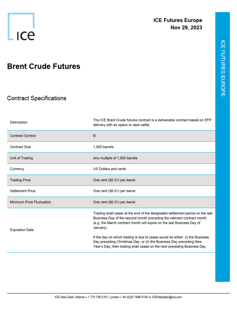 ICE Brent Crude Futures Specifications | PDF | Futures Contract ...
