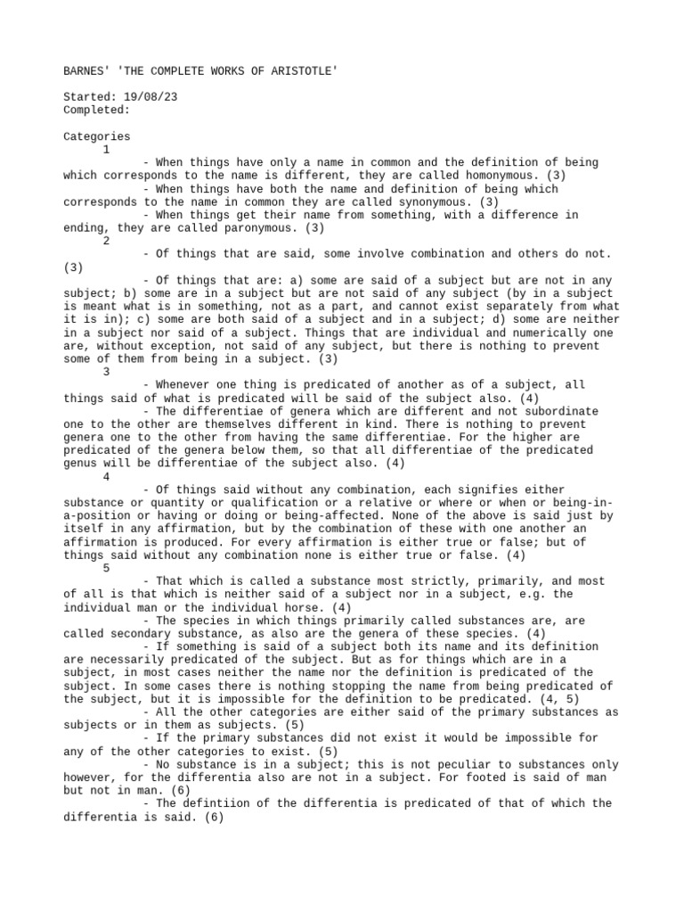 The Complete Works of Aristotle Notes | PDF | Deductive Reasoning ...