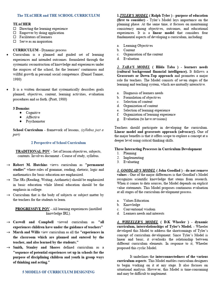 Teacher's Role in Curriculum Design | PDF | Curriculum | Learning