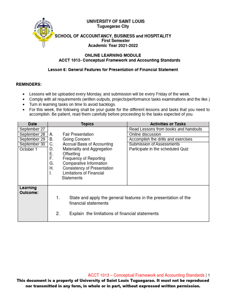 Week 7 General Features For Presentation of Financial Statement | PDF