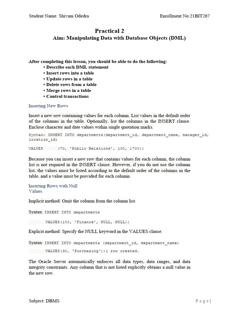 Practical 2 | PDF | Table (Database) | Computing Practical 2 | PDF | Table (Database) | Computing