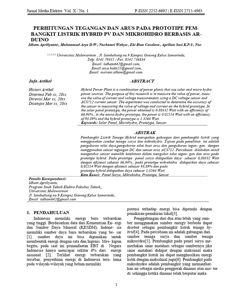 Perhitungan Tegangan Dan Arus Pada Prototipe Pembangkit Listrik Hybrid ...