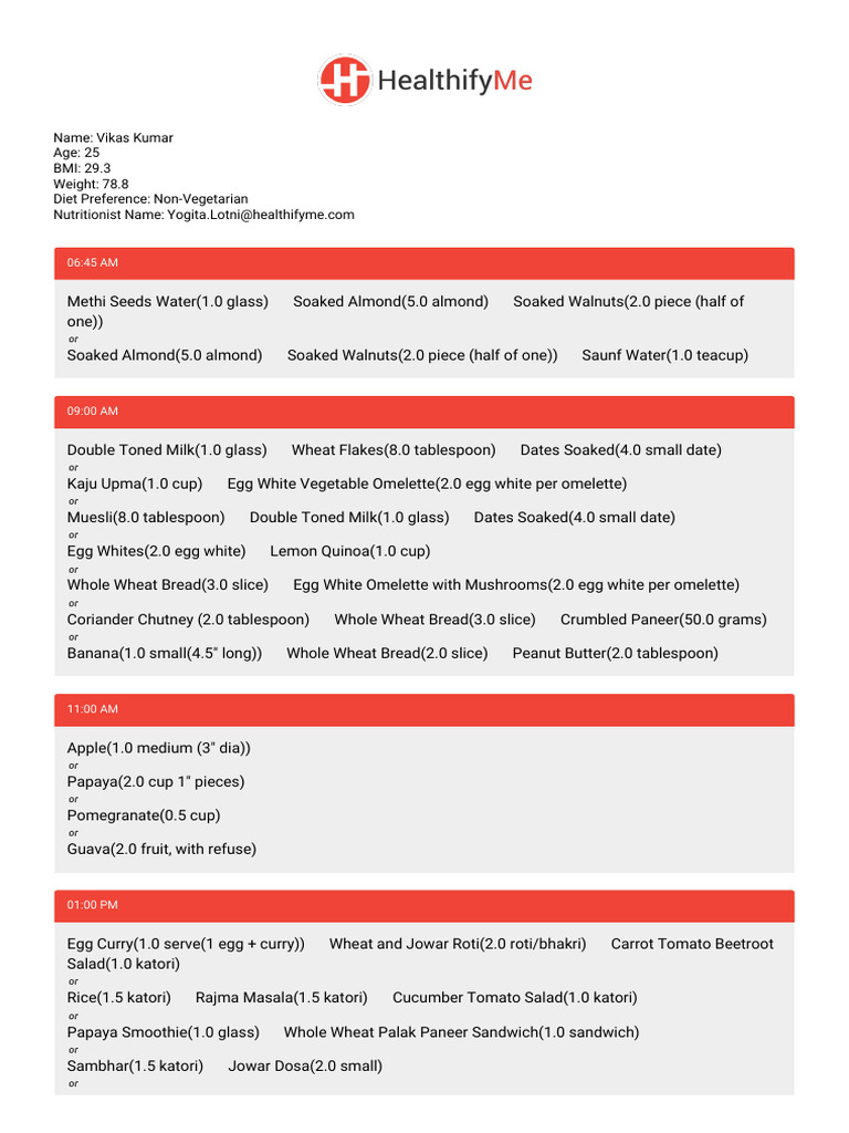 Healthifyme Diet Plan-8 | Download Free PDF | Meal | Salad