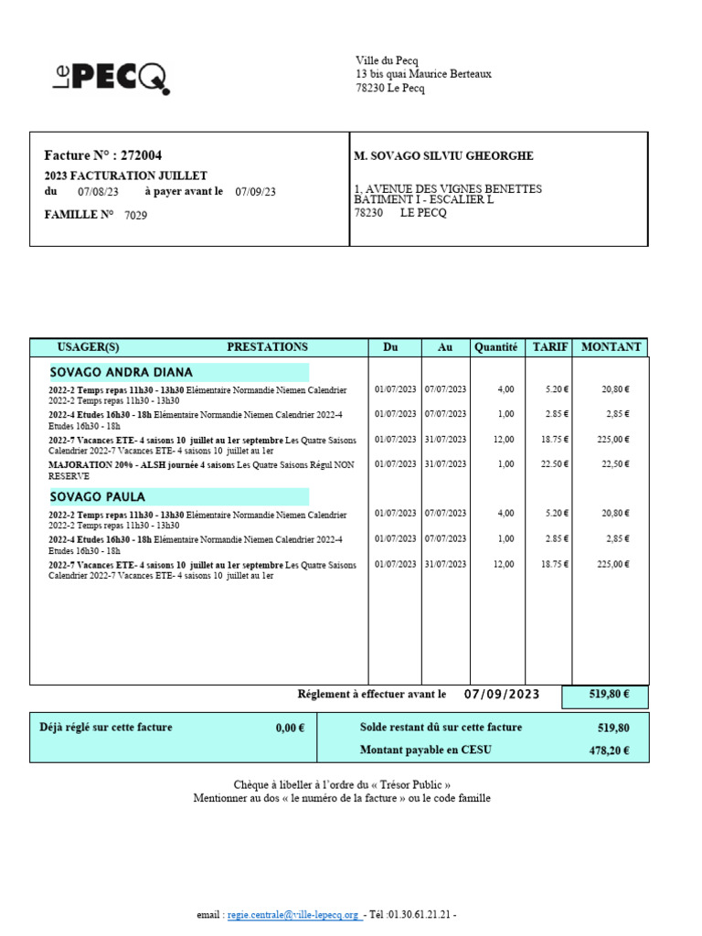 Facture N°: 272004: Email: - Tél:01.30.61.21.21 | PDF