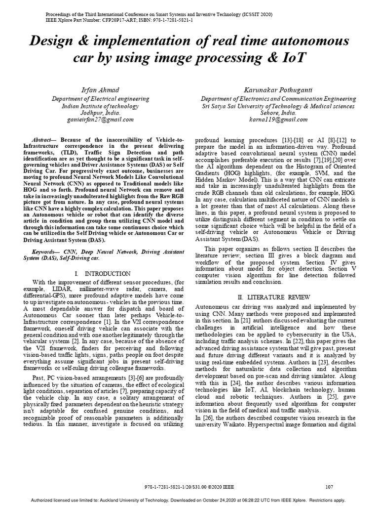 Design & Implementation of Real Time Autonomous Car by Using Image Processing & IoT | PDF ...