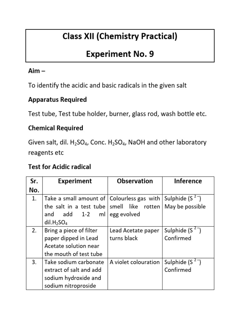 Chemistry Practical: Identifying Radicals and Functional Groups | PDF ...