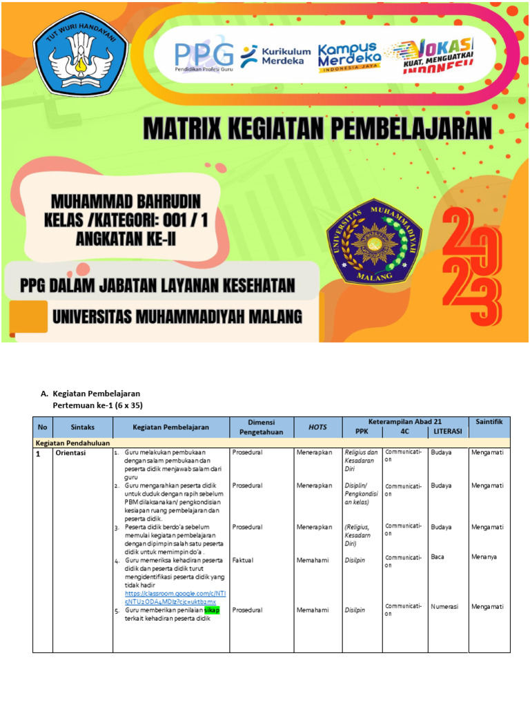 Matrik Kegiatan Pembelajaran | PDF