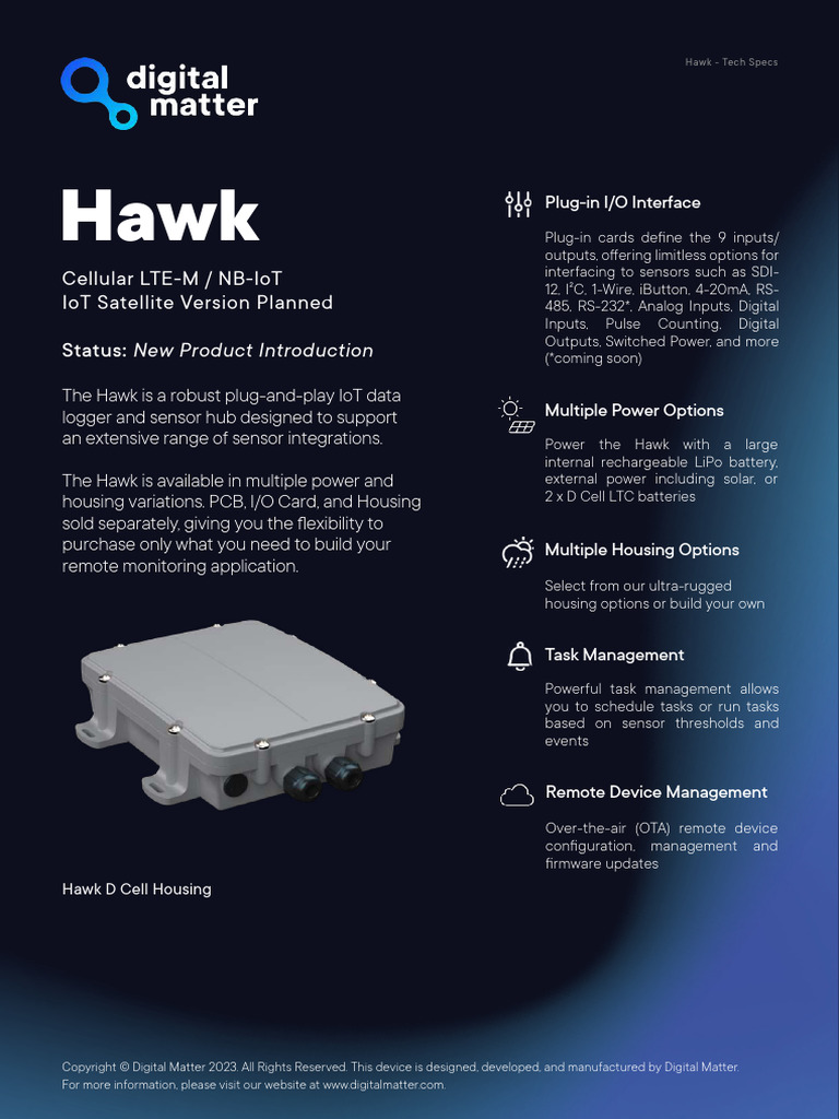 Hawk Maker Datasheet Digital Matter V5 | PDF | Global Positioning System | Battery Charger