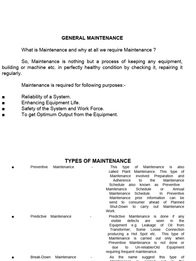 Understanding General Maintenance Types | PDF | Transformer | Insulator ...