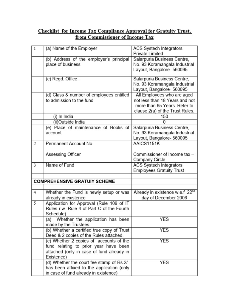 Gratuity Trust Tax Compliance Checklist | PDF | Trust Law | Employment