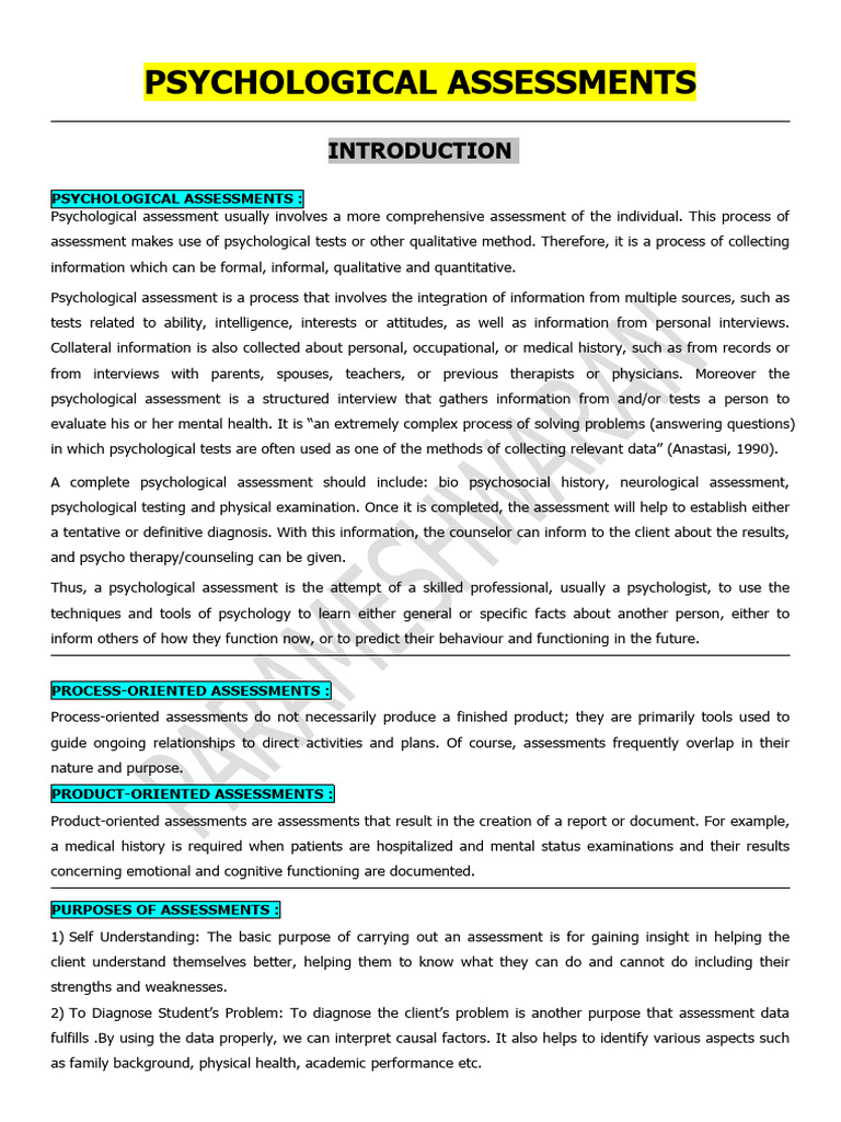 Comprehensive Guide to Psychological Assessments | PDF | Psychological ...