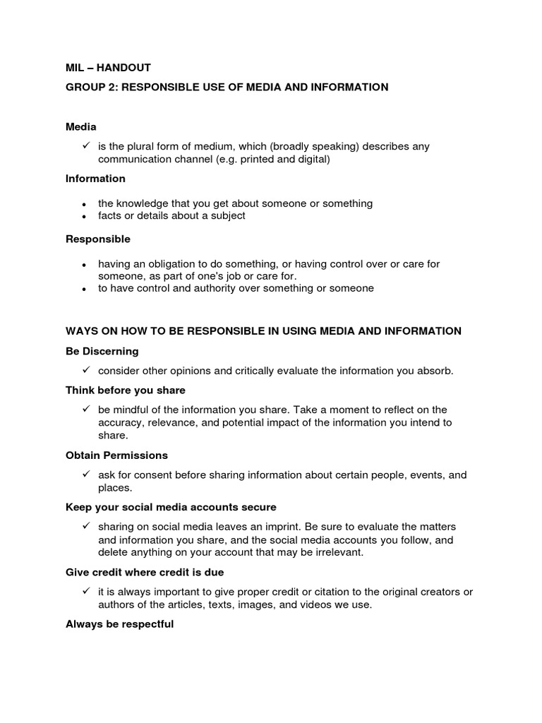 Mil Handouts | Download Free PDF | Social Media | Popular Culture & Media Studies