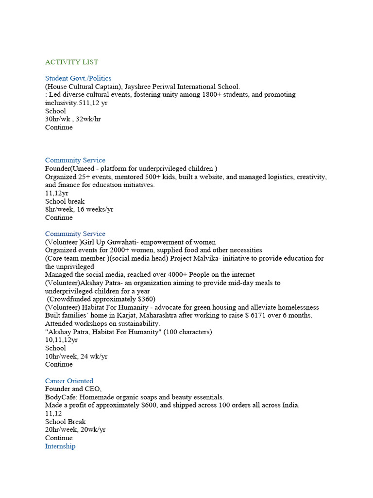 Activity List | PDF | Economies