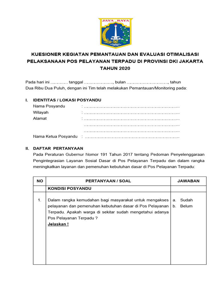 Quisioner Posyandu Oke | PDF