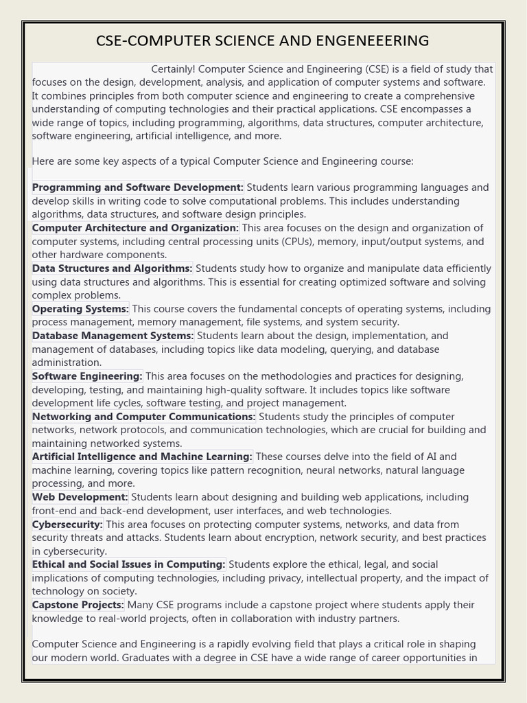 Cse-Computer Science and Engeneeering | PDF