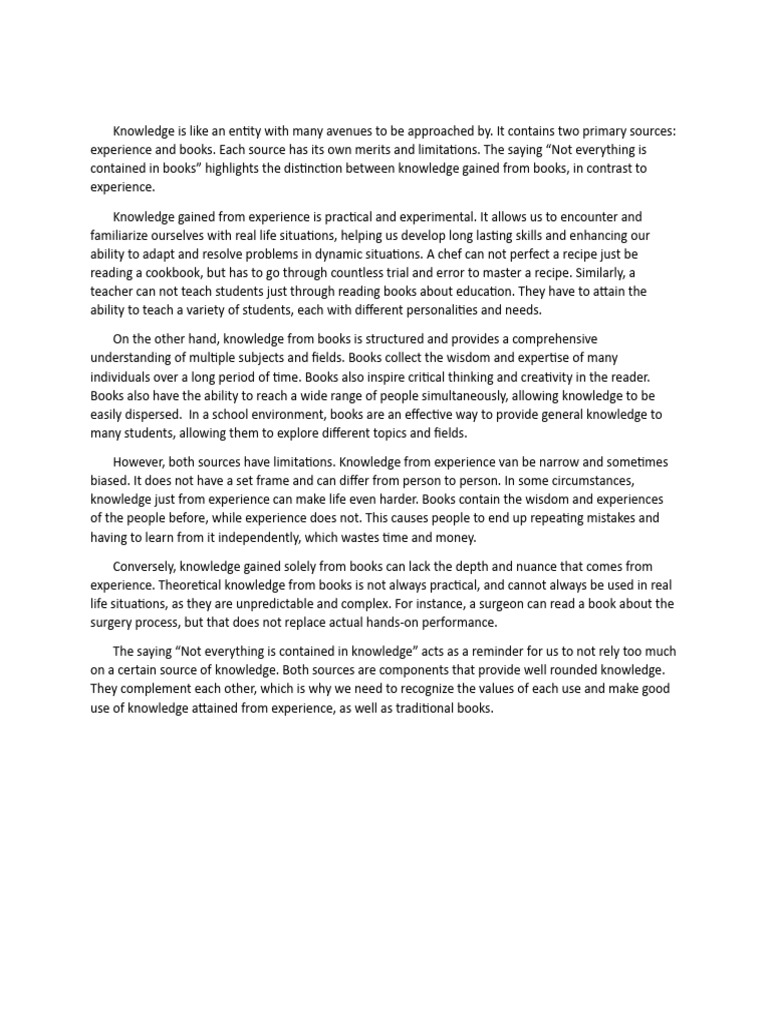 Books Vs Experience | PDF | Knowledge | Experience