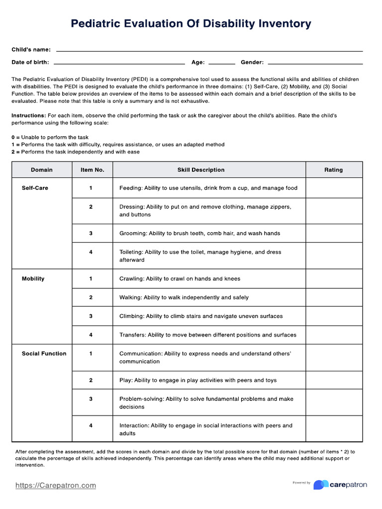 Pediatric Evaluation of Disability Inventory | PDF | Disability | Caregiver