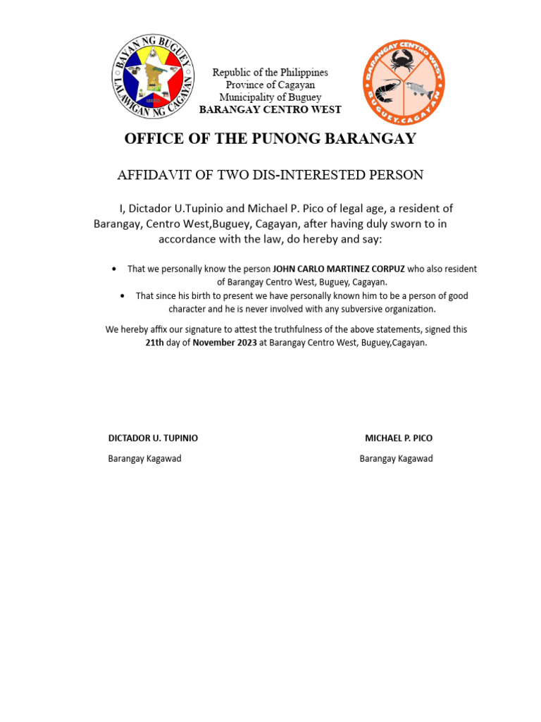 Affidavit of Two Dis Interested Person | PDF
