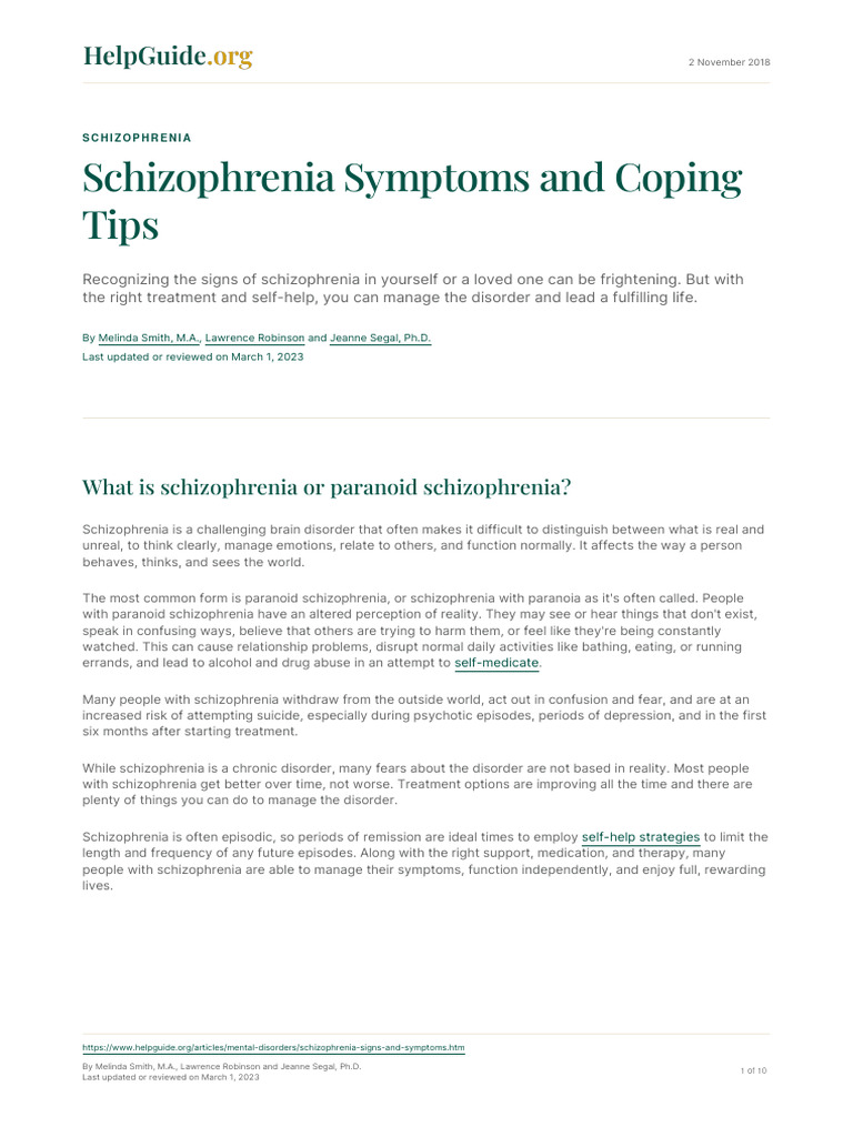 Schizophrenia Symptoms and Coping Tips | PDF | Schizophrenia | Mental ...