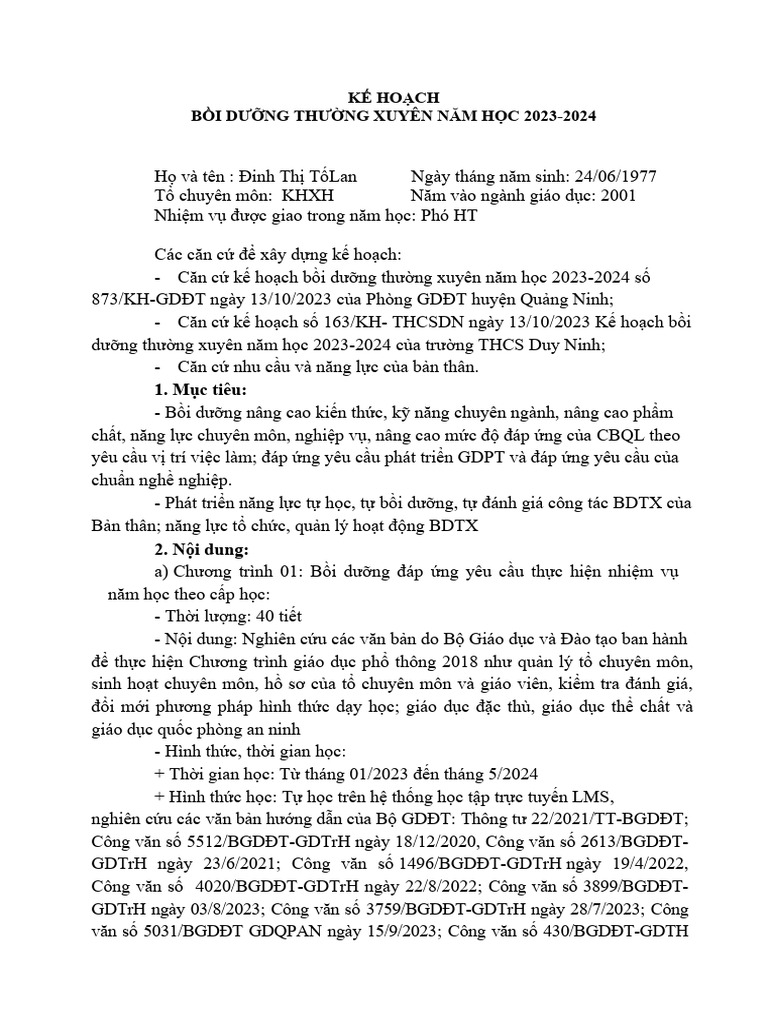 KẾ HOẠCH BDTX LAN | PDF