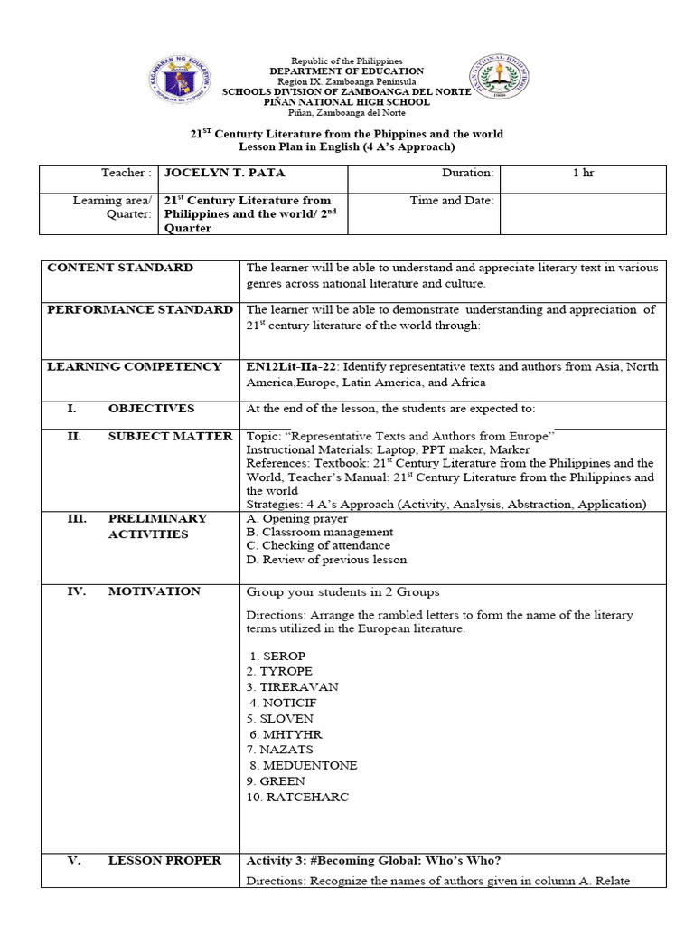 Lesson Plan Week Europe 2 | PDF | Paradise Lost