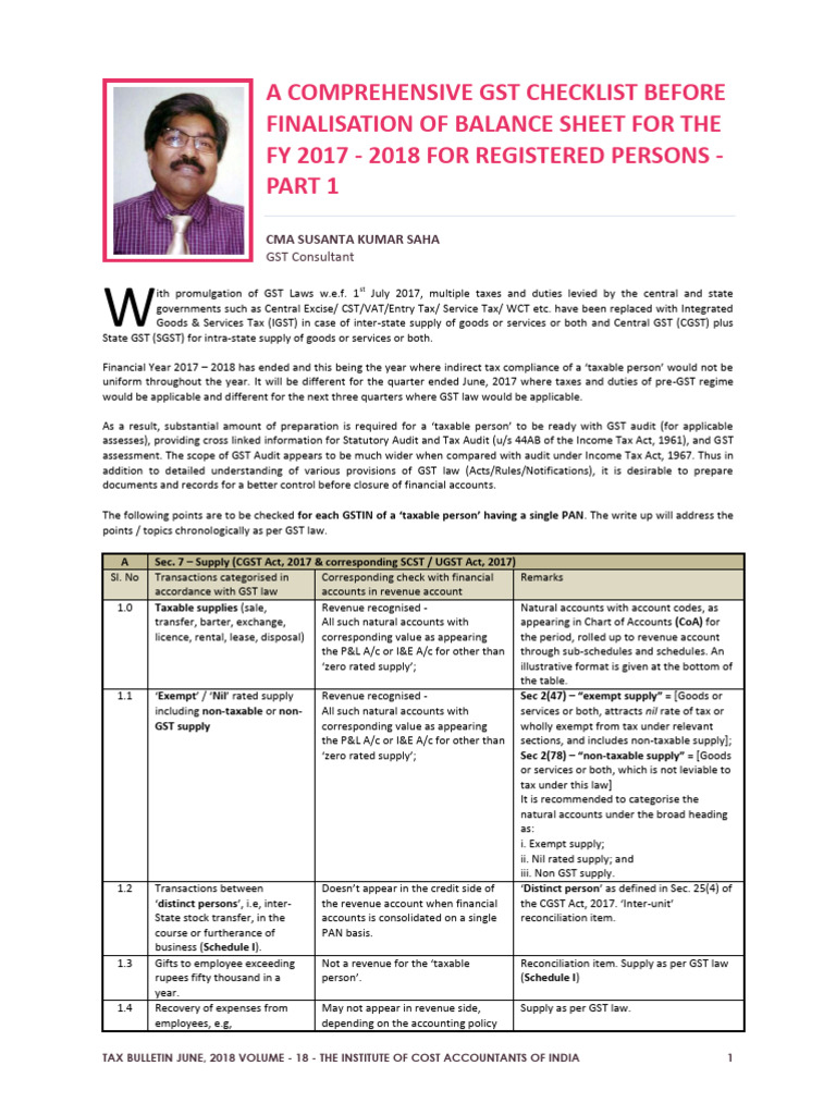 A Comprehensive GST Checklist Before Finalisation of Balance Sheet For ...
