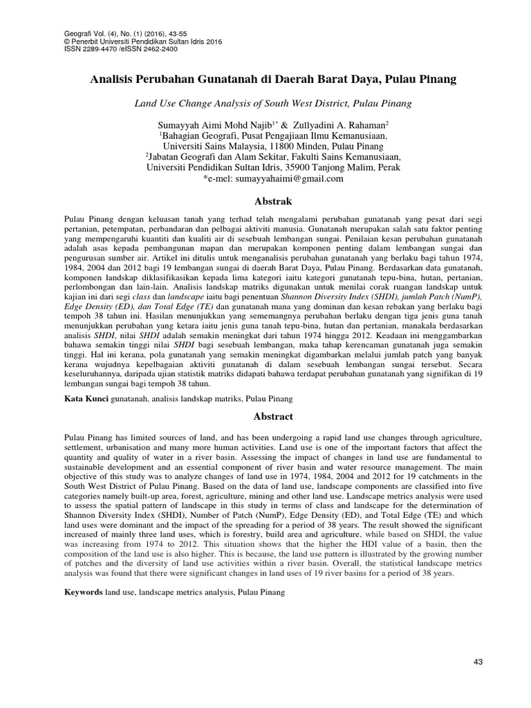 Perubahan Guna Tanah Di Daerah Barat Daya Di Pulau Pinang | PDF