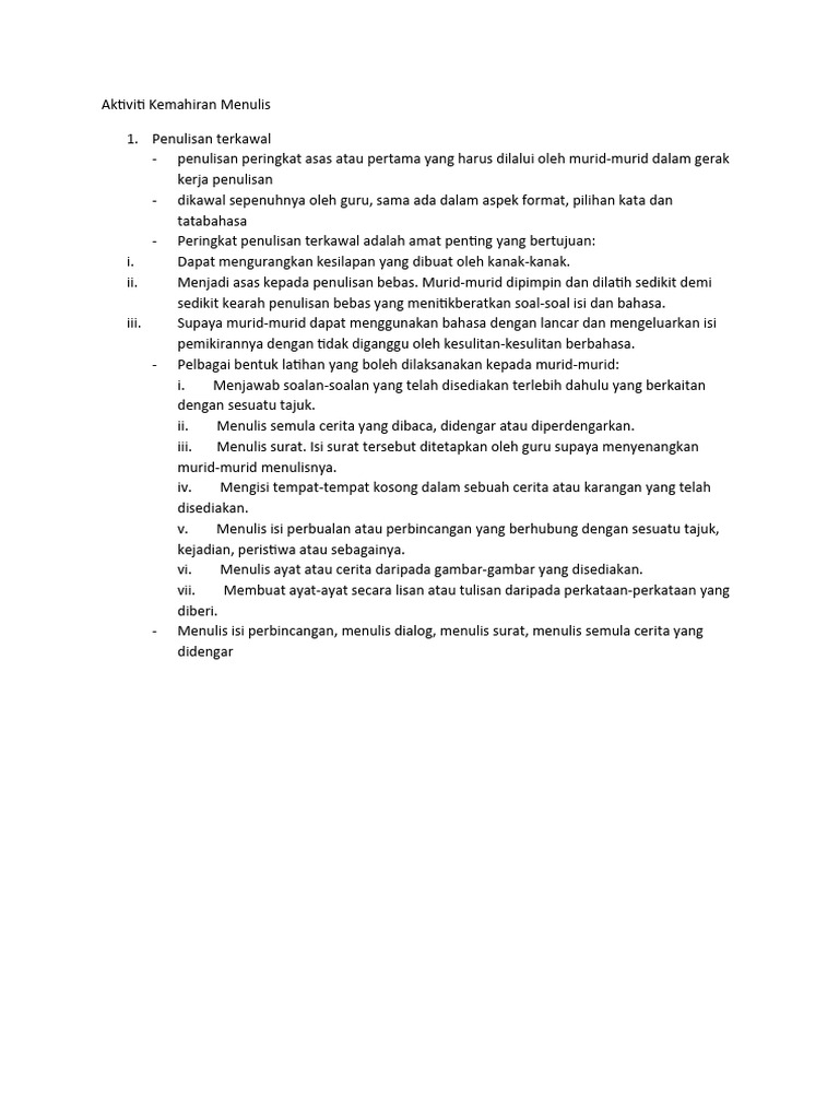 Aktiviti Kemahiran Menulis Pdf